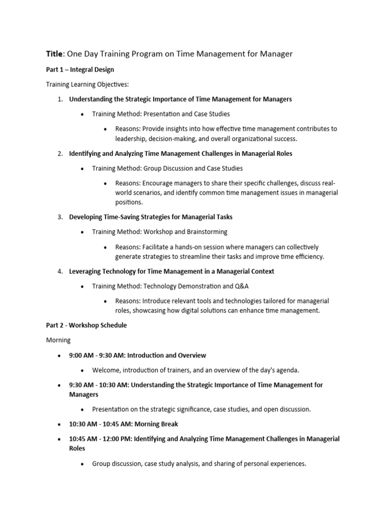 Time Management Training for Managers | PDF | Brainstorming | Business
