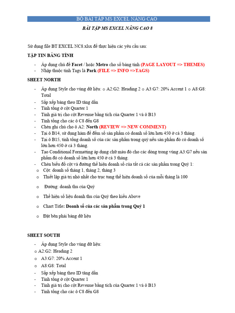 Yeu Cau BT Excel NC 8 | PDF