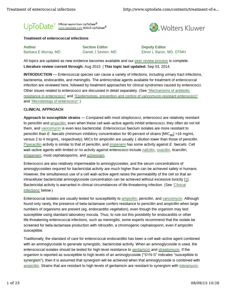 Enterococo - Tto Infecciones - Uptodate | PDF | Urinary Tract Infection | Penicillin