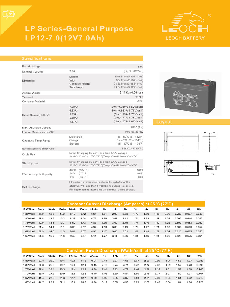 LP12-7.0 (12V7.0Ah) LP Series-General Purpose: Specifications | PDF ...