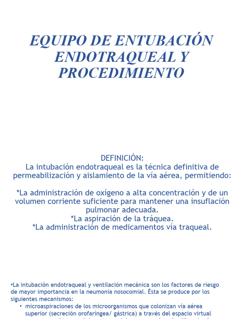 Equipo de Entubacion Endotraqueal y Procedimiento | PDF ...