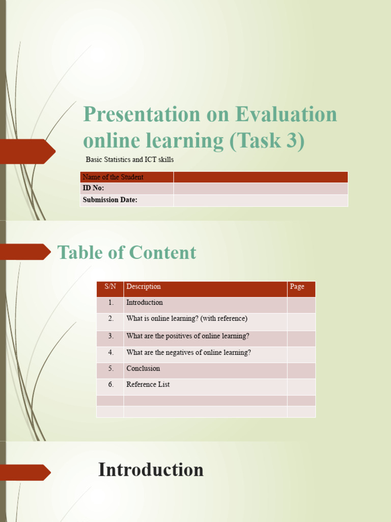 Presentation on Evaluation online learning (Task 3) | PDF | Educational Technology | Learning