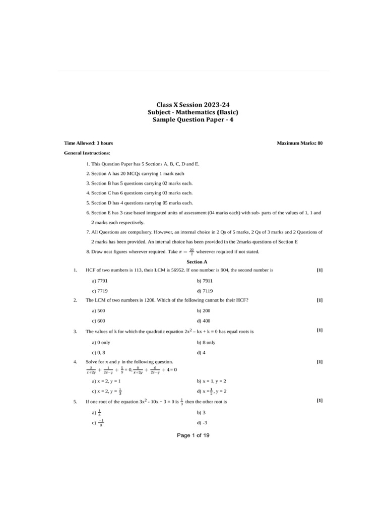 Maths SQP | PDF