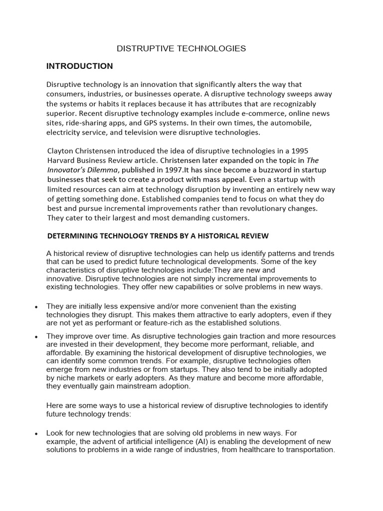 Disruptive Technologies Overview | PDF | Disruptive Innovation | Artificial Intelligence