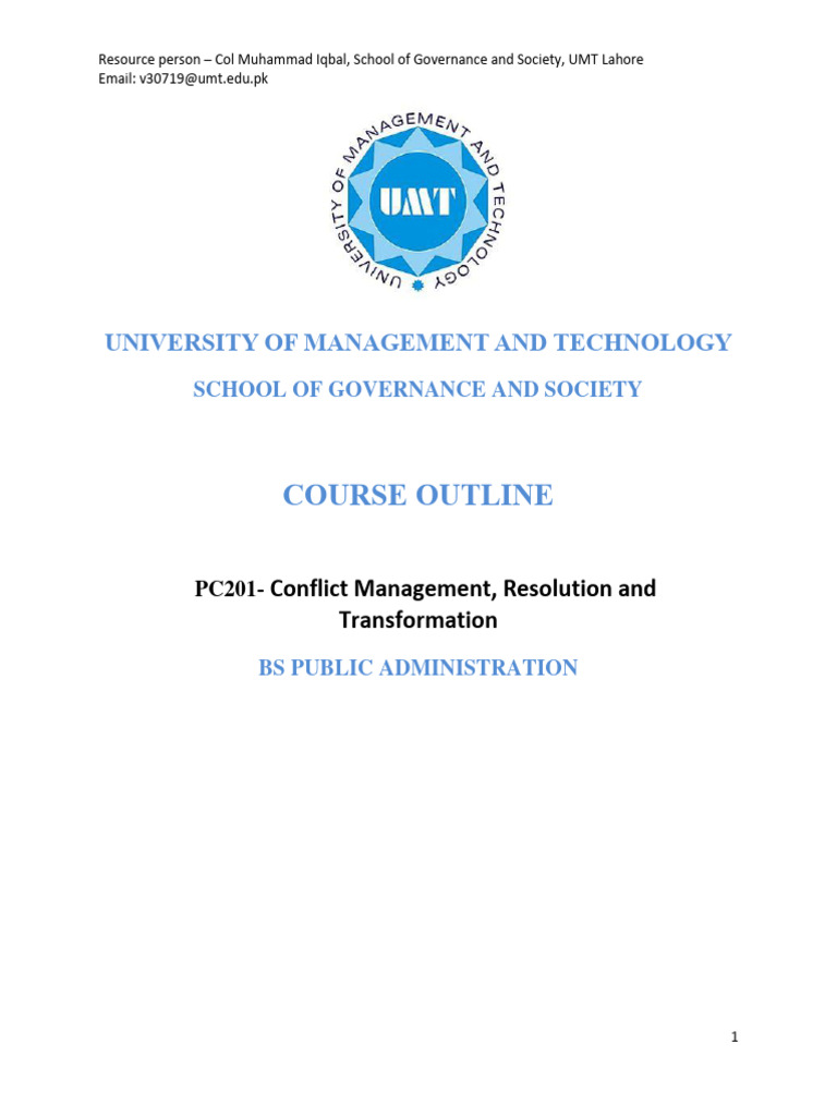 Conflict Management, Resolution, and Transformation PC201 | PDF | Pakistan | Governance