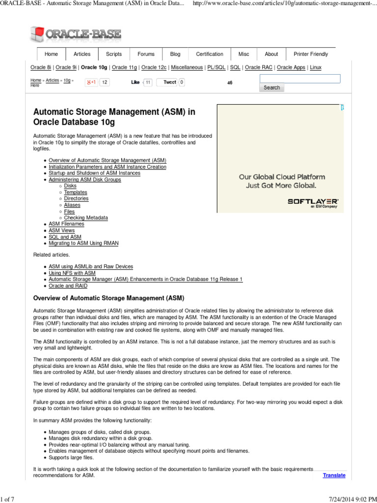 Oracle Base Automatic Storage Management Asm In Oracle Database 10g Pdf Computer
