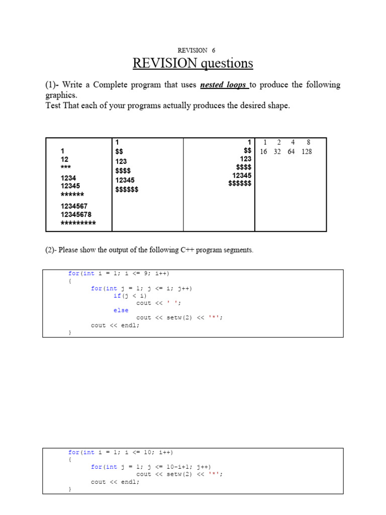 Revision 6 Nested Loops | PDF | Computer Programming | Software Engineering Revision 6 Nested Loops | PDF | Computer Programming | Software Engineering