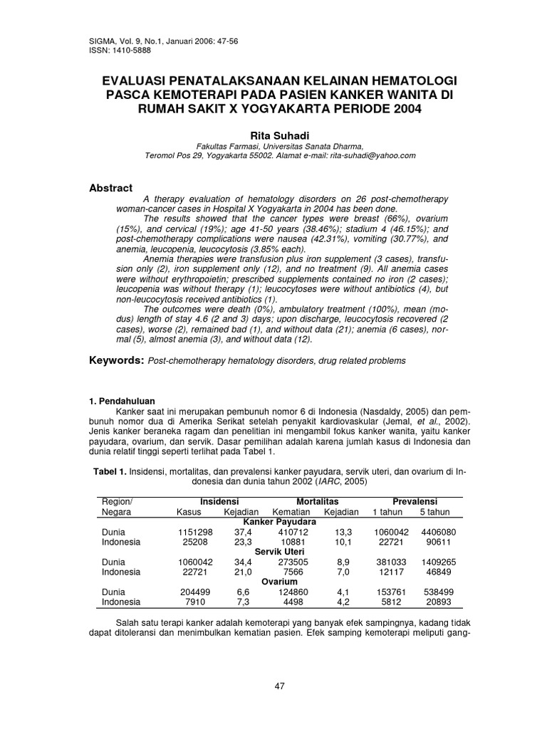 Evaluasi Tatalaksana Kelainan Hematologi Pasien Post Kemo Kanker Wanita | PDF | Diseases And ...