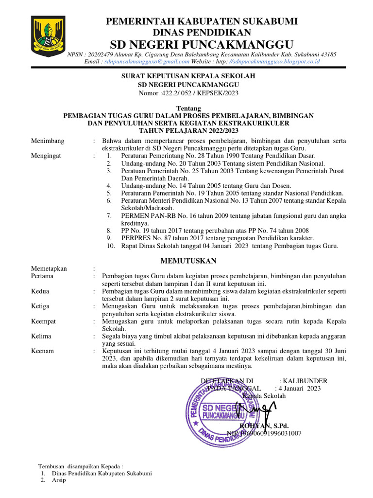 SK Pembagian Tugas Mengajar P | PDF