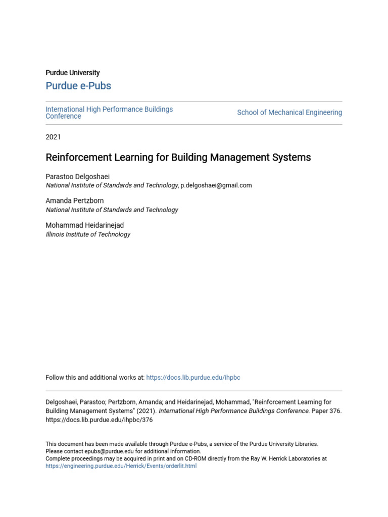 Reinforcement Learning For Building Management Systems | PDF ...