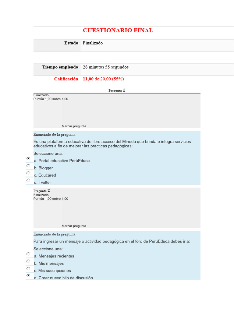 Cuestionario Final | PDF | Blog | Foro de Internet