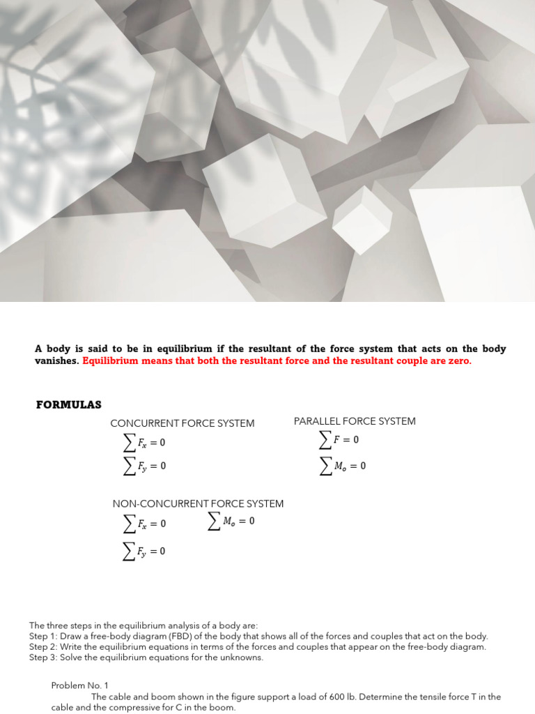 Equilibrium Analysis of Force Systems | PDF | Force | Stress (Mechanics)