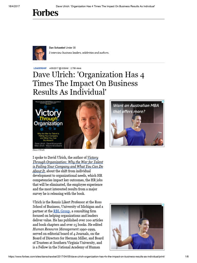 Dave Ulrich - 'Organization Has 4 Times The Impact On Business Results ...