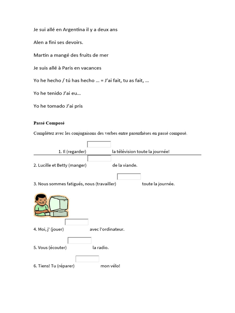 Ejercicios Passé Composé | PDF