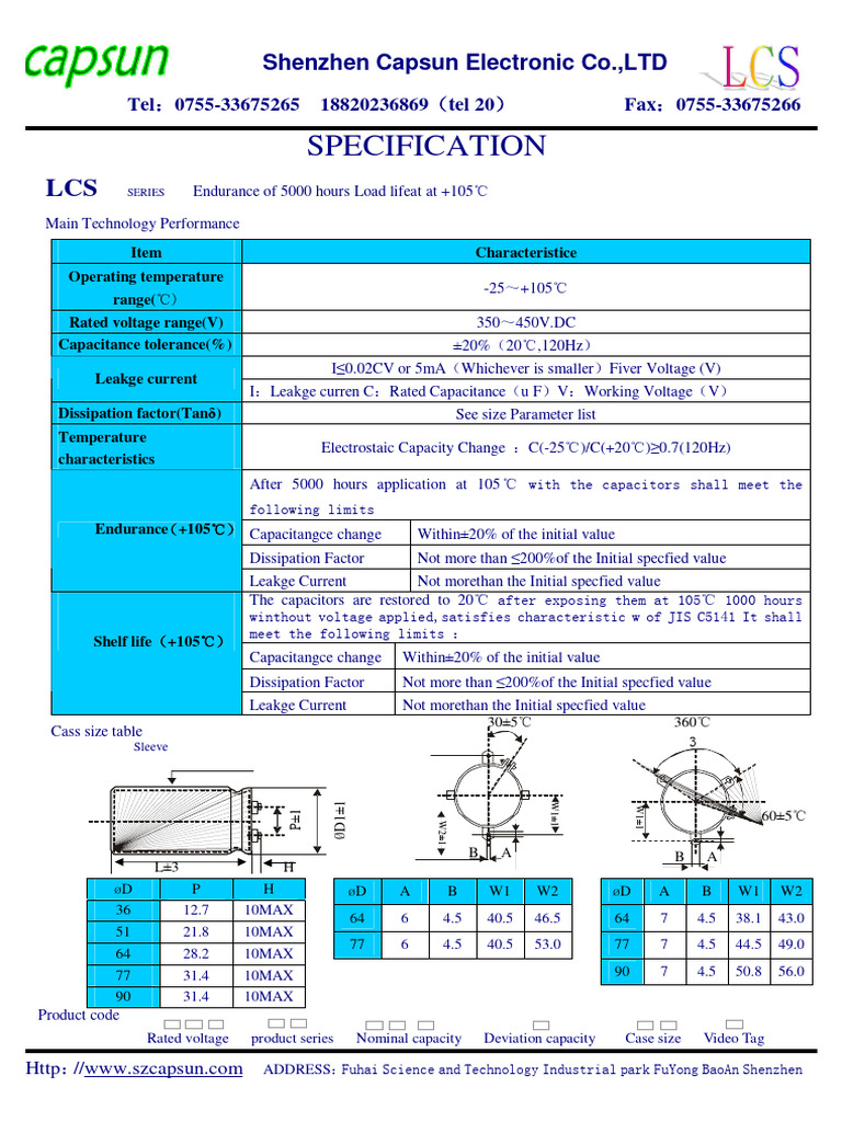Capsun (Screw-Terminal) LCS Series | PDF | Capacitance | Capacitor