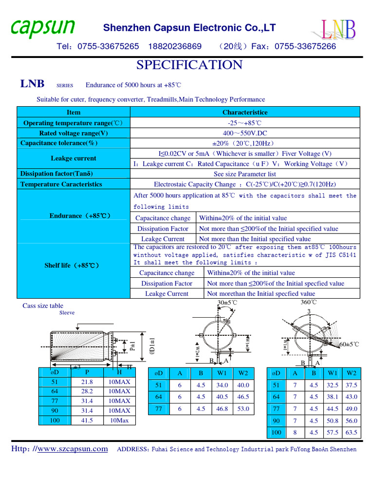 Capsun (Screw-Terminal) LNB Series | PDF | Capacitor | Capacitance