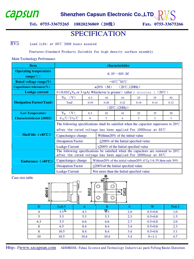 Capsun (SMD) RVS Series | PDF | Capacitance | Capacitor