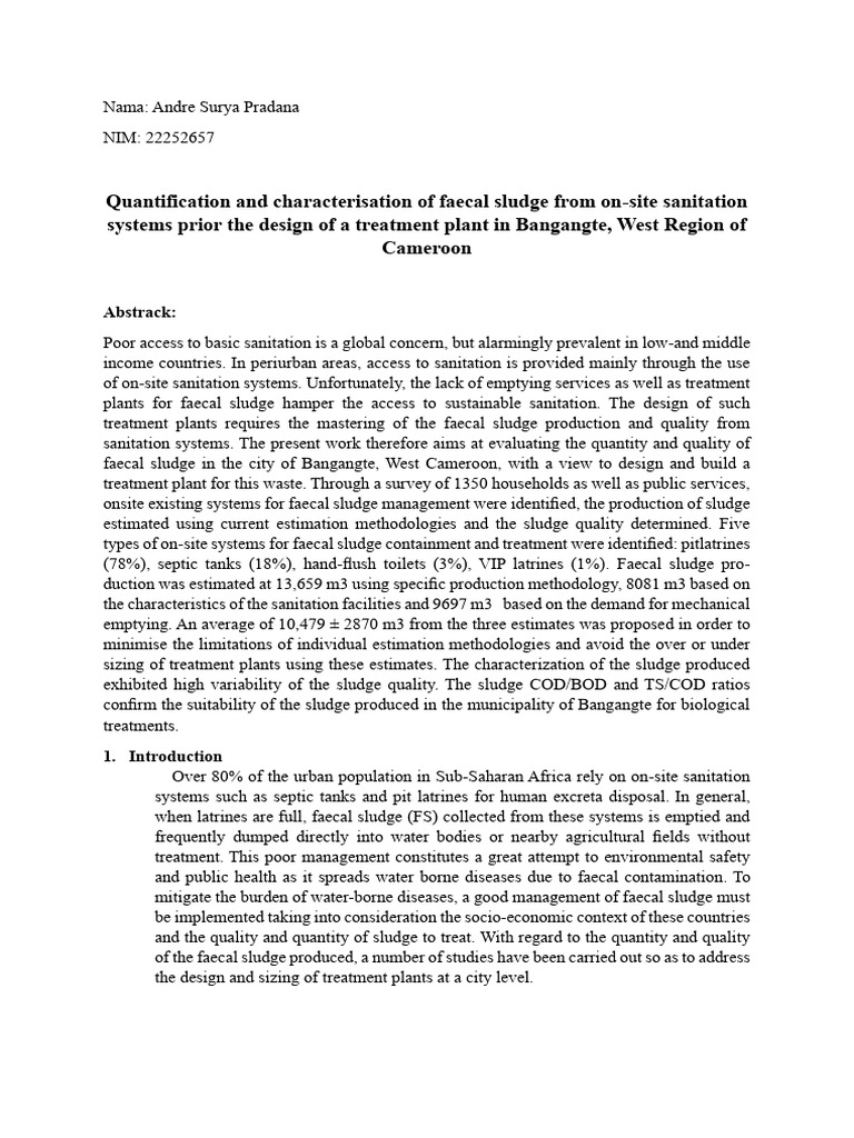 Jurnal riview Quantification and characterisation of faecal sludge from ...