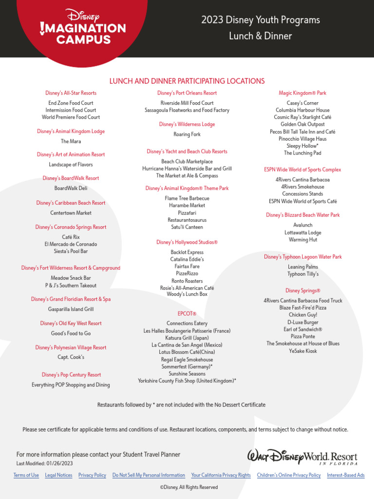 2023 YouthSports LunchDinner CombinedV2 | PDF | The Walt Disney Company | Cuisine