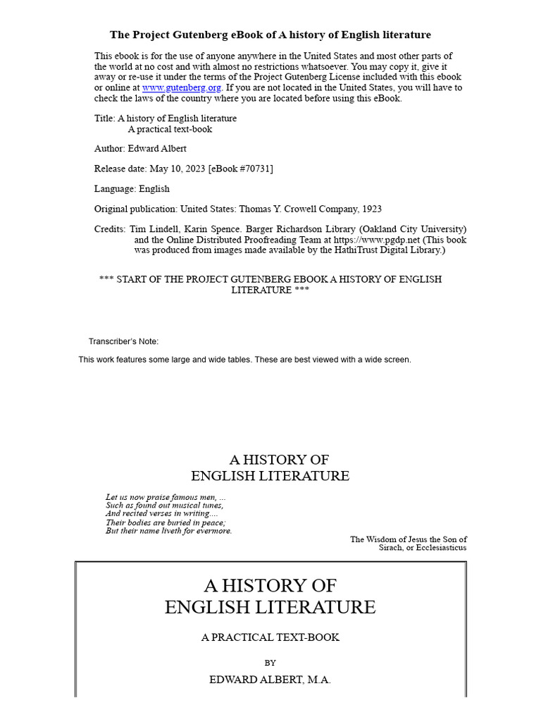A History of English Literature-A Project Gutenberg Ebook | PDF
