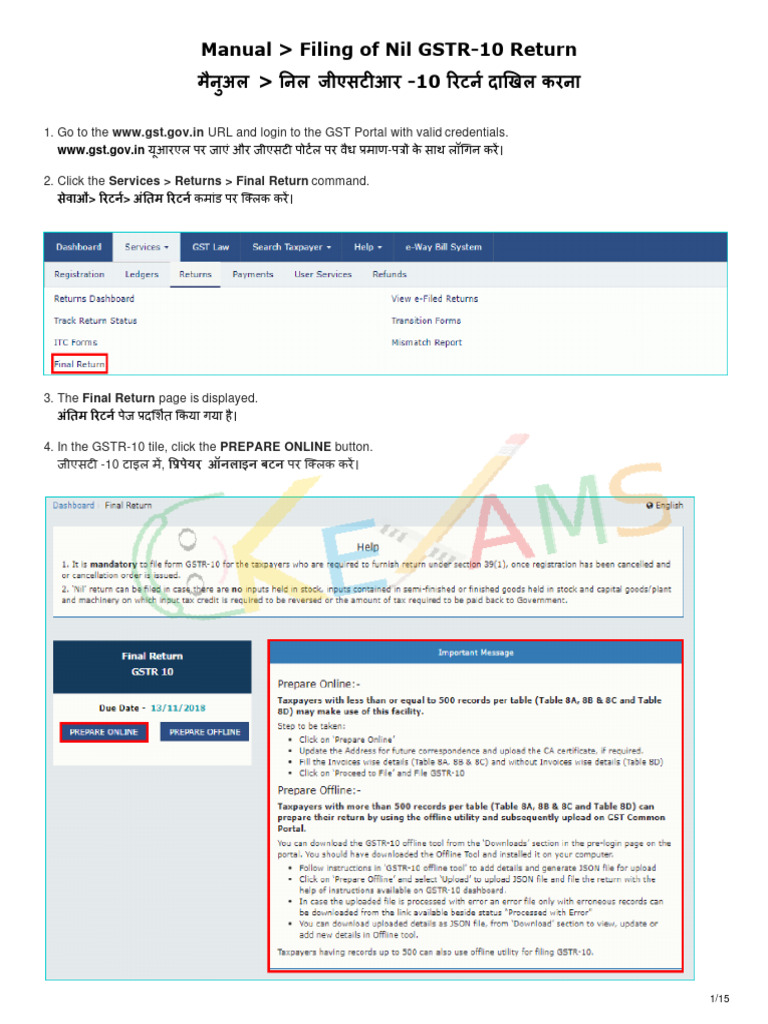 GSTR-10 Manual | PDF