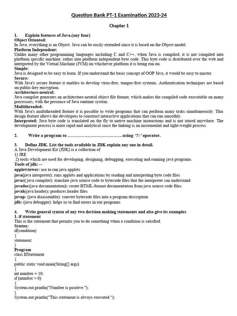 Java Pt1 Qb Pdf Java Programming Language Java Virtual Machine