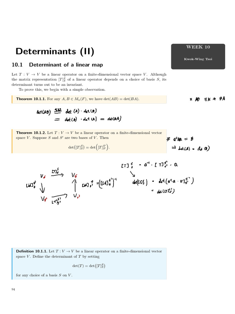 LA - W10 Det, Block, Schur | PDF | Determinant | Matrix (Mathematics) LA - W10 Det, Block, Schur | PDF | Determinant | Matrix (Mathematics)