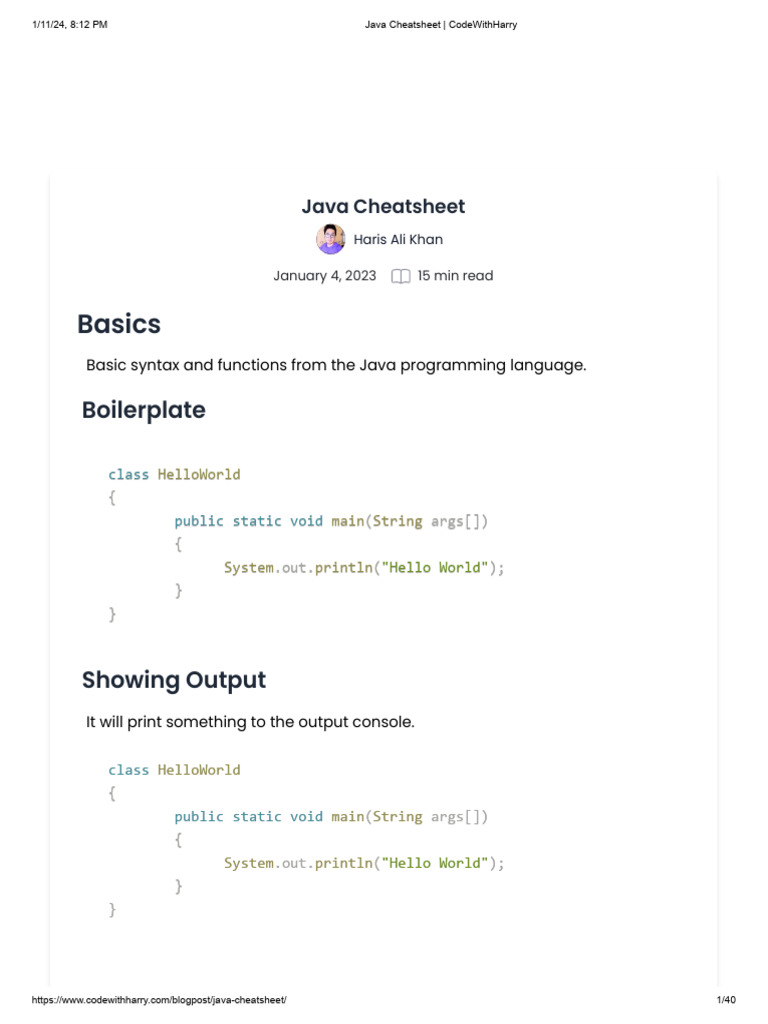 Java Cheatsheet Codewithharry Pdf Data Type Computer Programming 5806