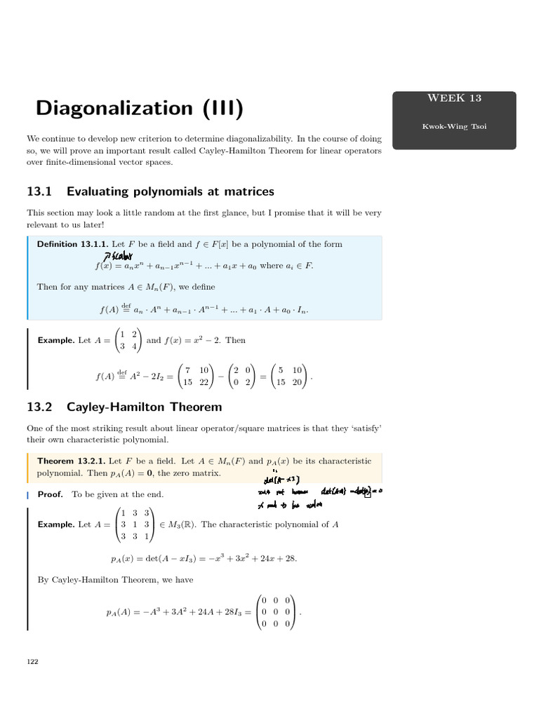 Diagonalization and Cayley-Hamilton Theorem | PDF | Eigenvalues And Eigenvectors | Matrix ...