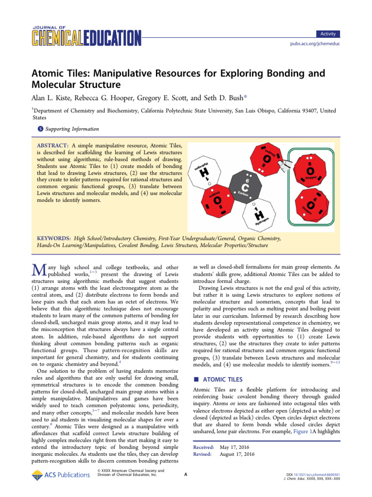 Atomic Tiles Manipulative Resources For | PDF | Chemical Bond | Molecules
