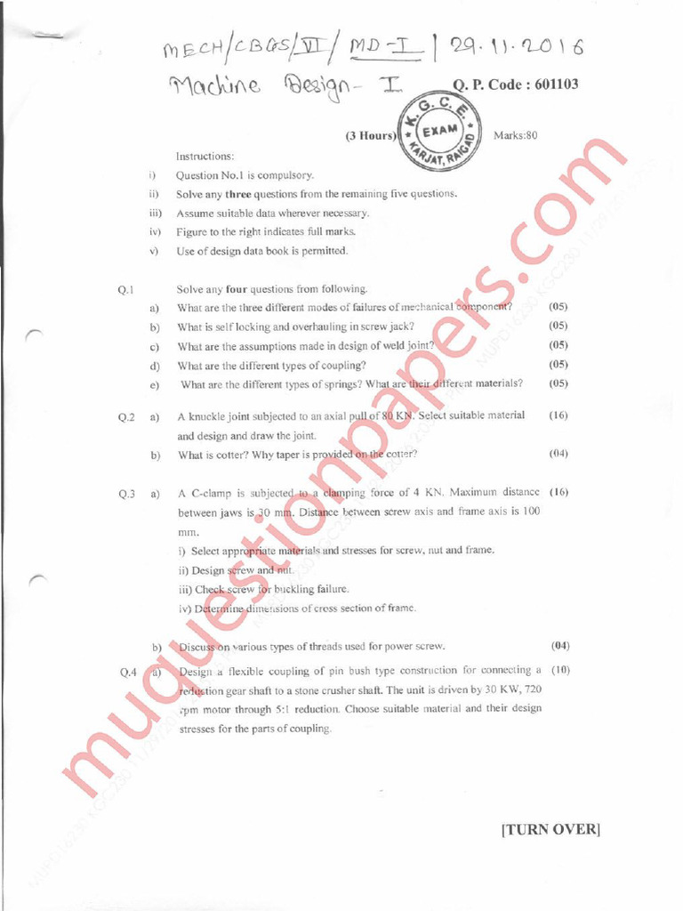 Te-Mech Sem6 MD1 Dec16 | PDF