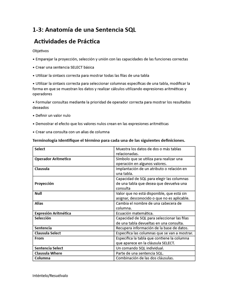 Anatomía y Práctica de Sentencias SQL | PDF | SQL | Bases de datos