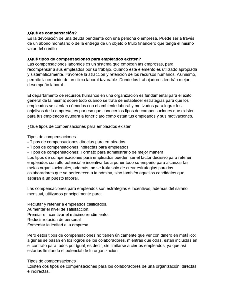 Compensación Financiera en Talento Humano | PDF | Business | Gestión de ...