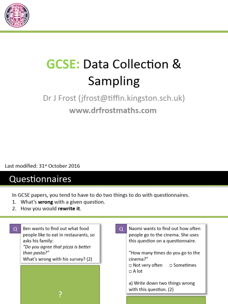 GCSE DataCollection | PDF | Sampling (Statistics) | Statistics