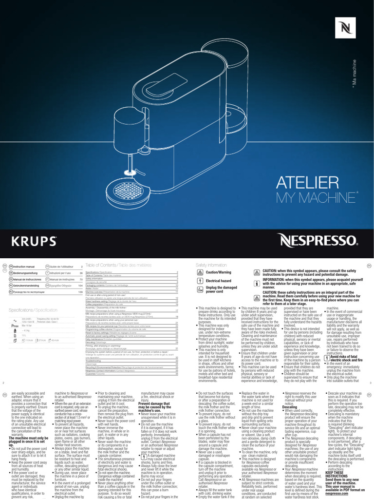 Nespresso Machine User Manual | PDF | Ac Power Plugs And Sockets | Water