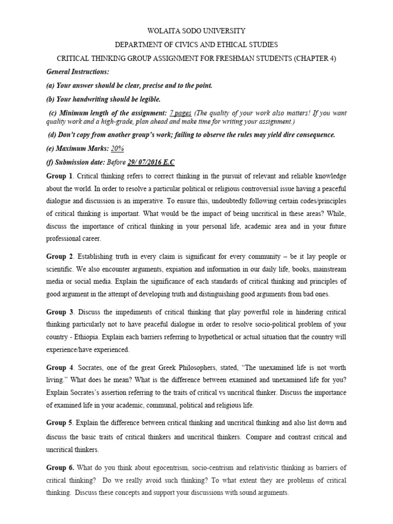 2016 Critical Thinking Group Assignment From Chapter 4 | PDF | Critical ...