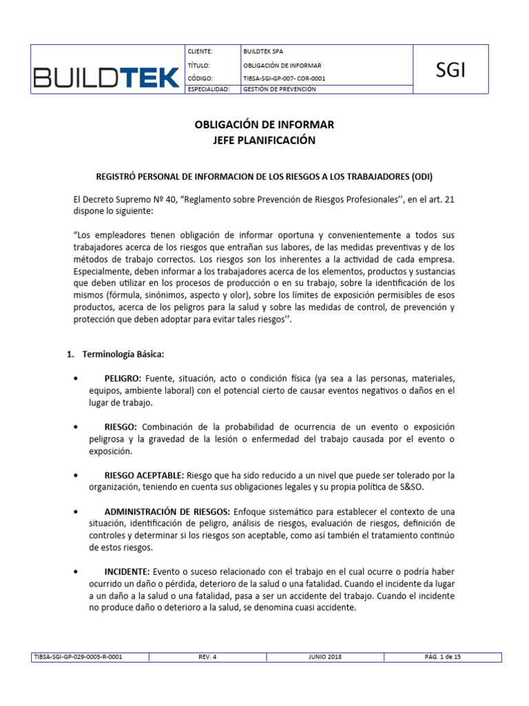 Obligación de Informar Riesgos Laborales | PDF | Riesgo | Seguridad y ...