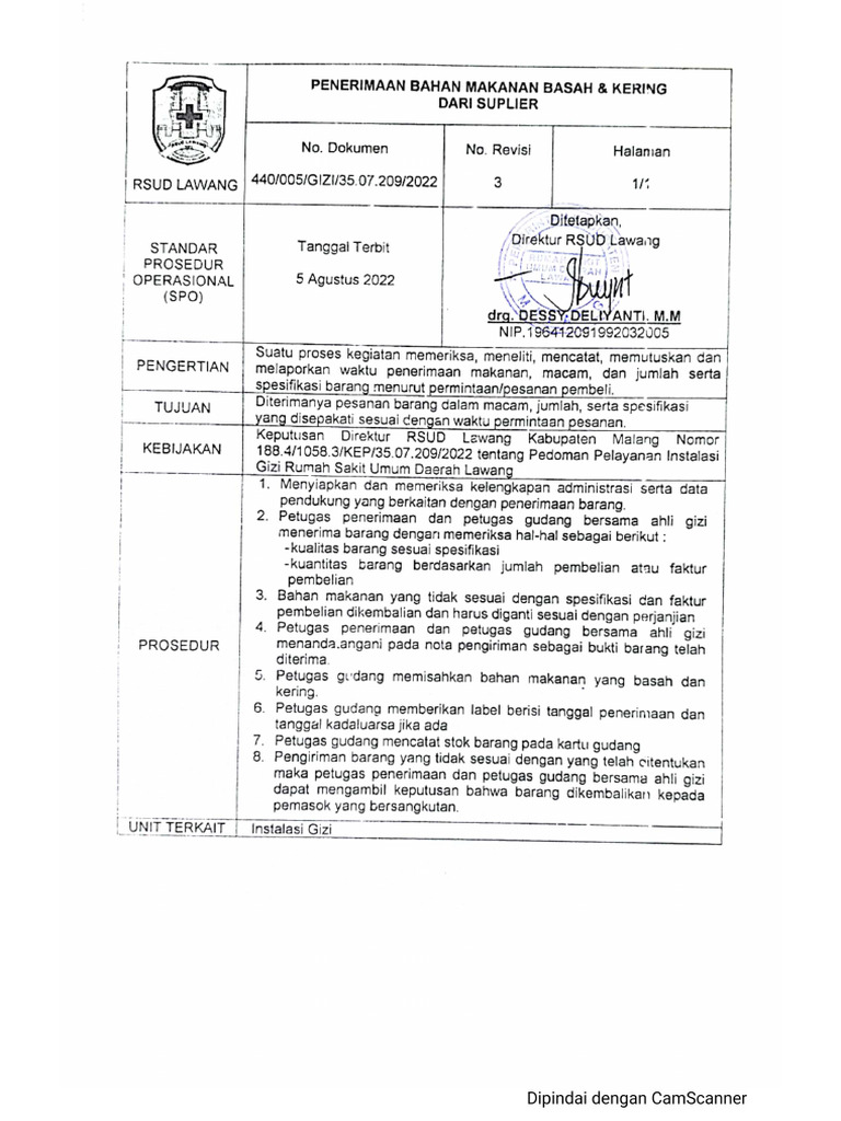 Penerimaan Bahan Makanan Basah Dan Kering Dari Suplier | PDF