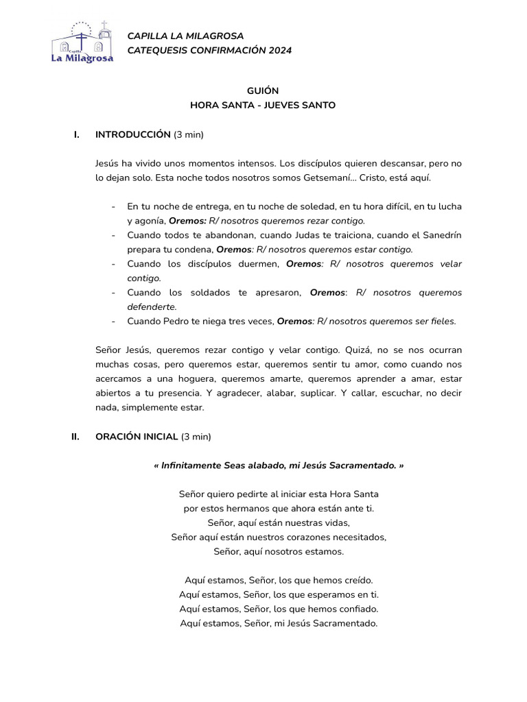 Hora Santa - Jueves Santo | Descargar gratis PDF | eucaristía | Oración