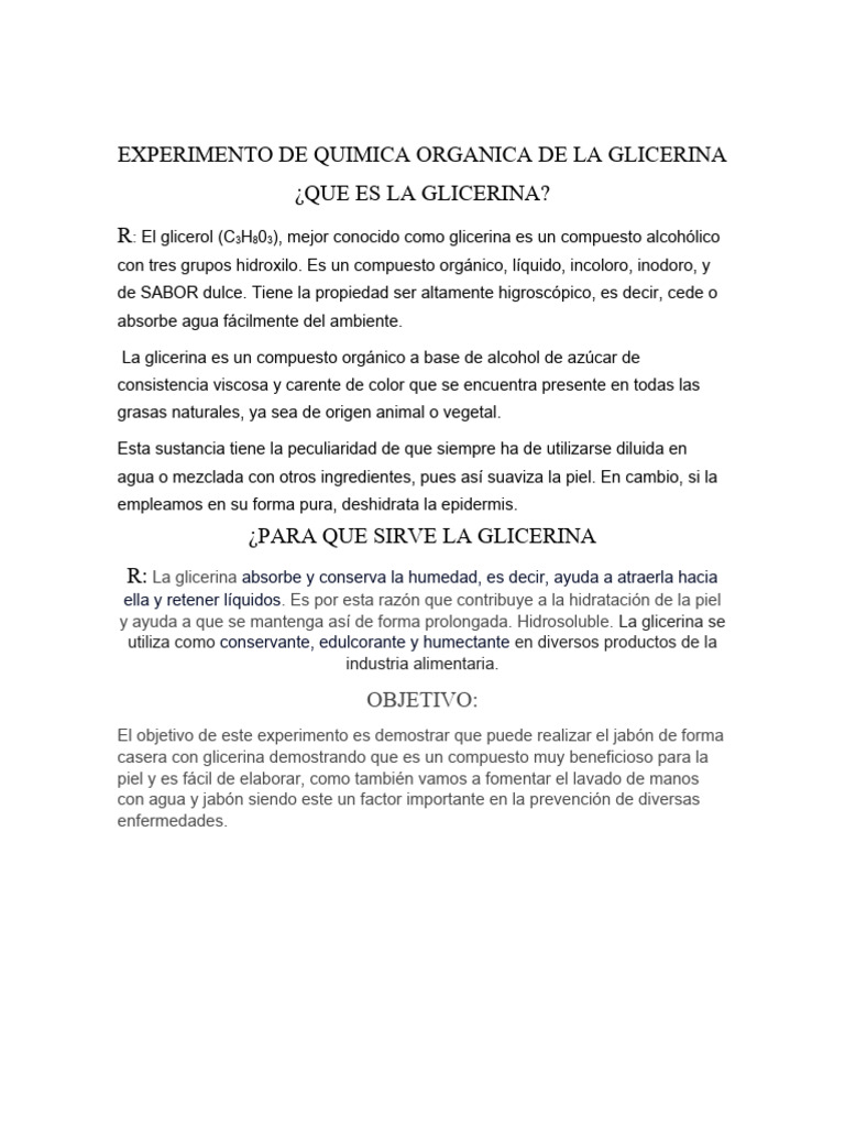 Experimento de Quimica Organica de La Glicerina | PDF | Glicerol | Jabón