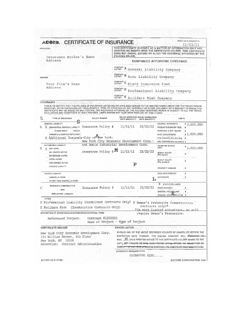 Insurance Cert Sample | PDF