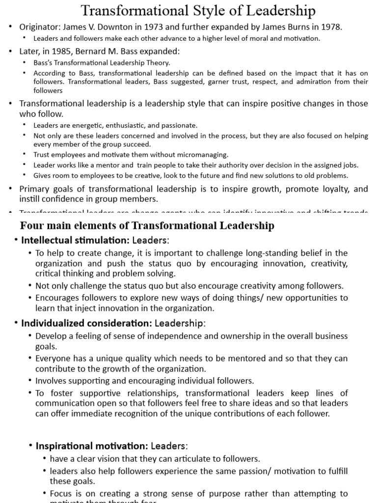 Transformational Style of Leadership - Part 1 | PDF | Transformational ...