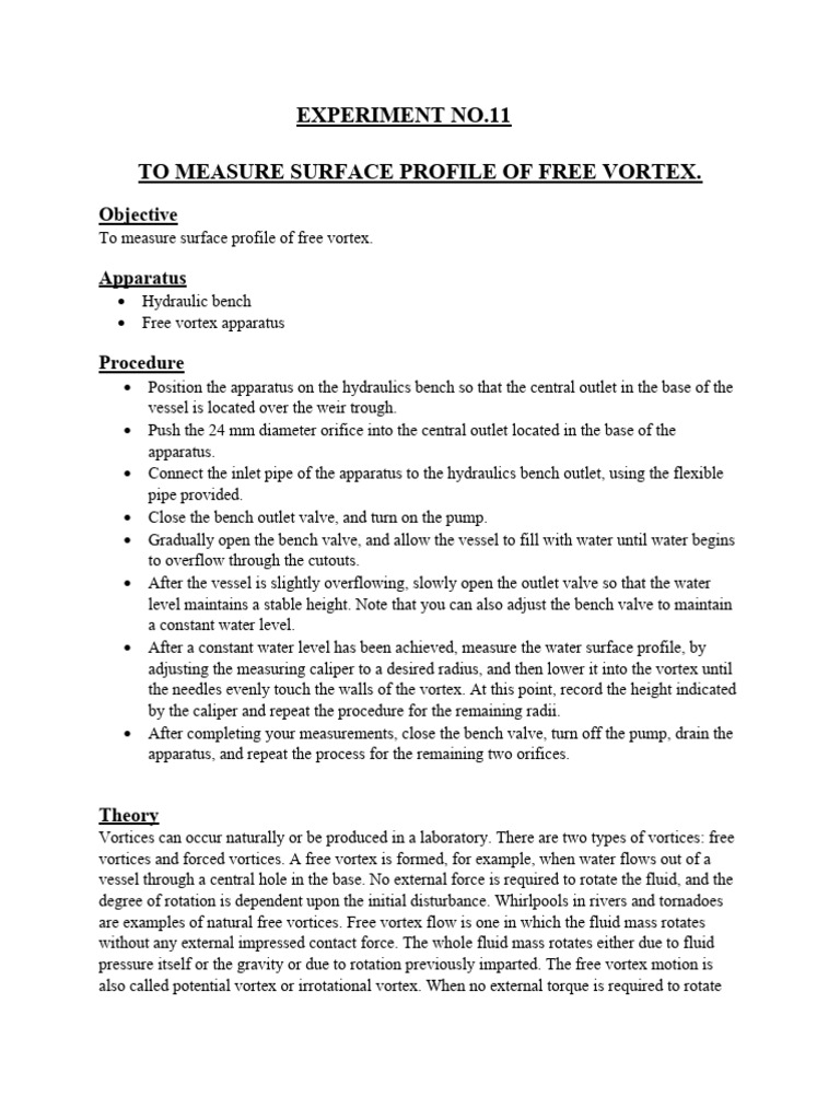 Experiment No 11 | PDF | Vortices | Continuum Mechanics