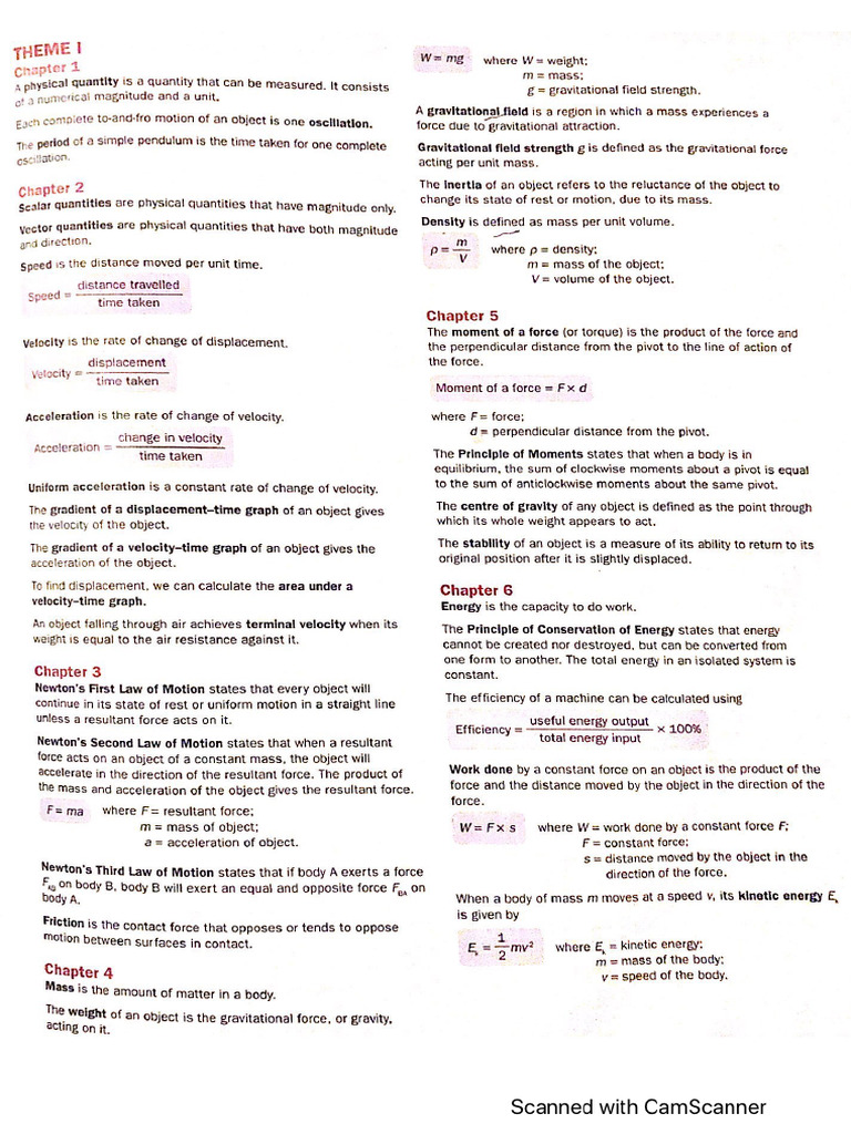 Physics o Levels Formula and Definition | PDF