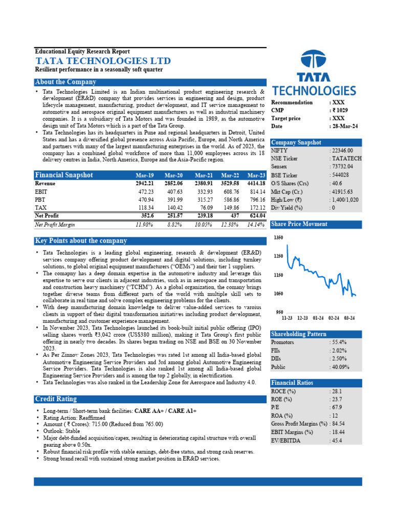 Tata Technologies PBT 2019 Analysis | PDF | Audit | Internal Control