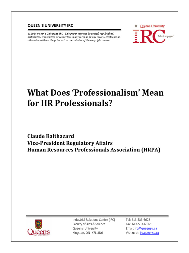 Professionalism For HR Professionals July2014 | PDF | Profession ...
