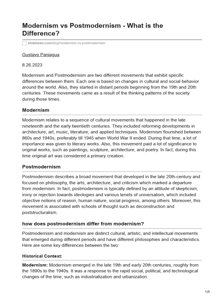 Modernism Vs Postmodernism - What Is The Difference | PDF | Postmodernism | Modernism