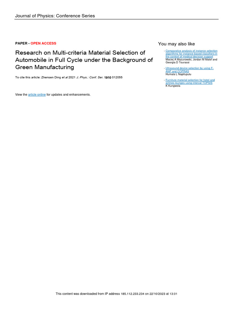 Ding 2021 J. Phys. Conf. Ser. 1910 012055 | PDF | Steel | Life Cycle ...