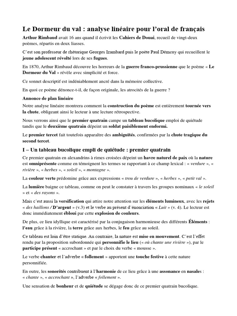 Analyse de "Le Dormeur du val" | PDF
