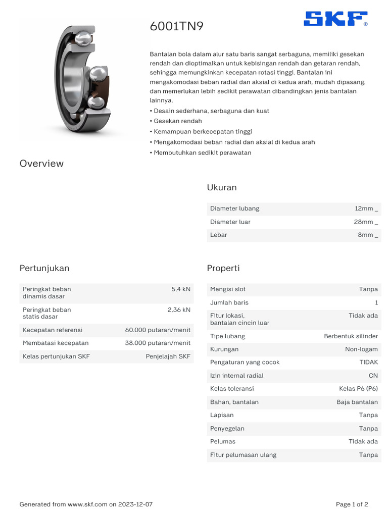 SKF 6001TN9 Specification | PDF | License | Application Software